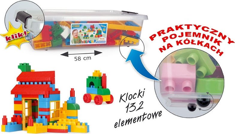 Klocki Blocks 132 elementy w boxie na kółkach Wader - multikolor